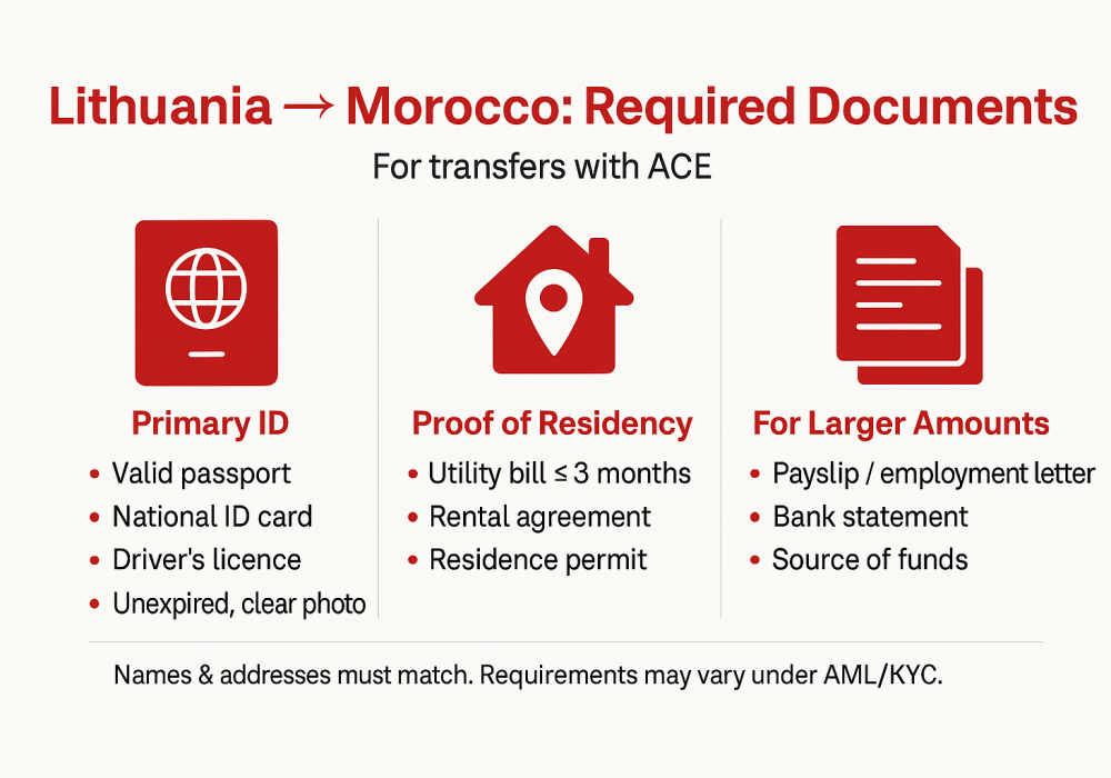 What Documents are Required to Remit from Lithuania to Morocco via ACE