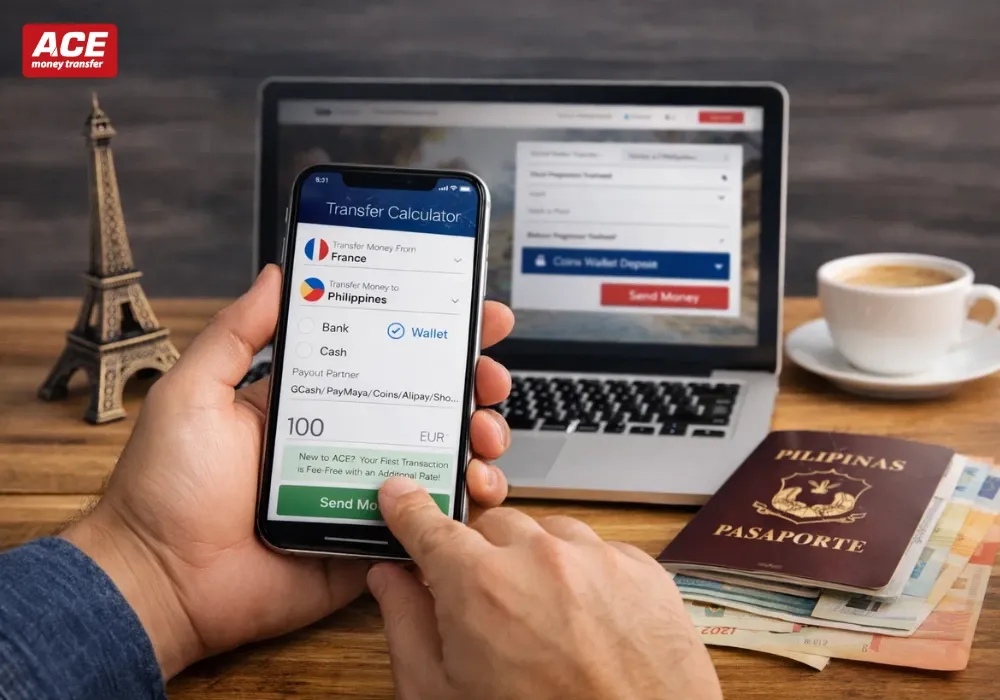 How to Send Money to Coins Philippines from France via ACE